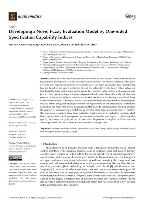 Pdf Developing A Novel Fuzzy Evaluation Model By One Sided Specification Capability Indices