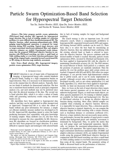 Particle Swarm Optimization Based Band Selection Pdf Receiver