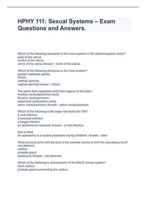 HPHY Sexual Systems Exam Questions And Answers HPHY Stuvia US
