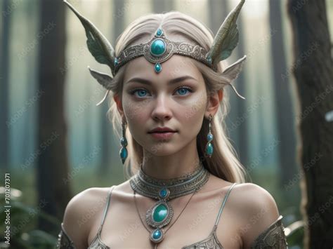 Mystical Nymph Very Tall Central Asian Nymph With Straight Hair And Blue Eyes Rendered In 8k