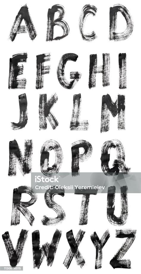 흰색 고립 된 배경에 검은 색 페인트로 작성 된 영어 알파벳 종이에 대한 스톡 사진 및 기타 이미지 종이 질감 거친 Istock