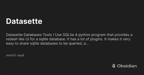 Datasette Mnmls Vault Obsidian Publish