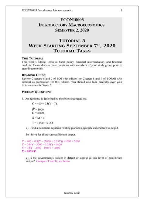 T5 Intutorial 2020 Intro Macro Tutorial 5 Sheet Filled In Econ10003