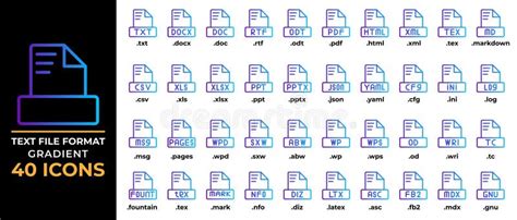 Set Document Text File Gradient Icon Txt Ppt Pdf Doc Csv Type