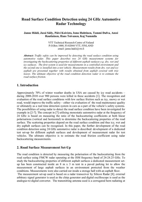 Pdf Road Surface Condition Detection Using 24 Ghz Automotive Radar Technology