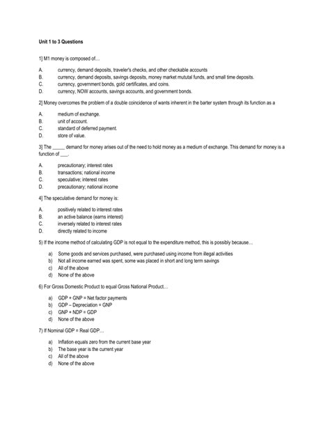 Macroeconomics Quiz M Money GDP And More