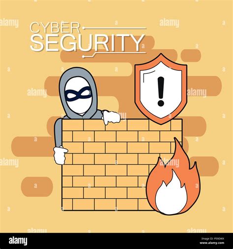 Hacker Behind Firewall Emblem Vector Illustration Graphic Design Stock
