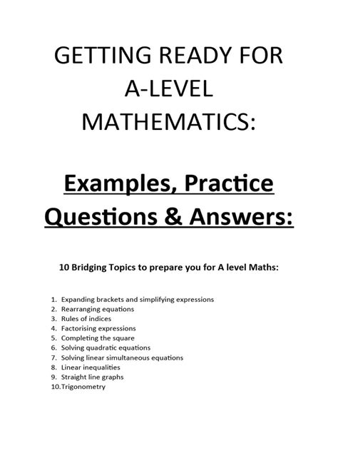 maths bridging task allin1 pdf quadratic equation equations