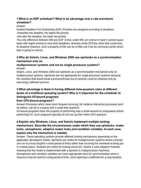 Quiz 3 Part 2 Pdf Scheduling Computing Process Computing