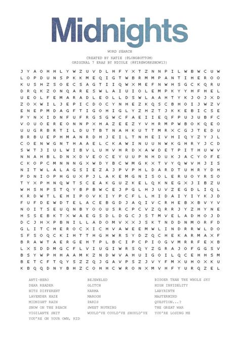 Taylor Swift Word Search Printable