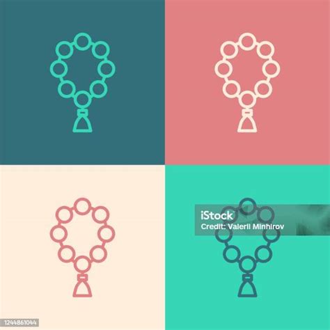 팝 아트 라인 묵주 구슬 종교 아이콘 색상 배경에 고립 벡터 일러스트레이션 고풍스런에 대한 스톡 벡터 아트 및 기타 이미지