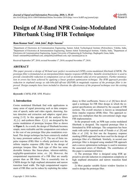 Pdf Design Of M Band Npr Cosine Modulated Filterbank Using Ifir Technique