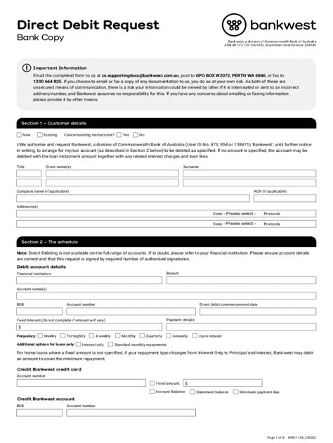 Bankwest Direct Debit Form Fill Out Sign Online DocHub