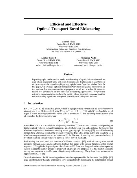 Pdf Efficient And Effective Optimal Transport Based Biclustering