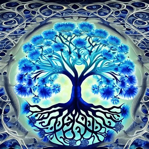 Intricate Blue Floral Tree Of Life Creative Fabrica