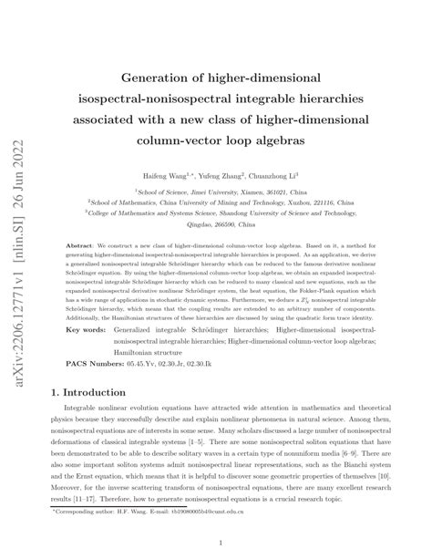 Pdf Generation Of Higher Dimensional Isospectral Nonisospectral Integrable Hierarchies