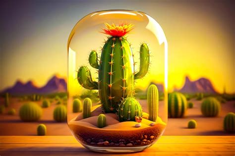 Premium AI Image Cactus In Glass Bowl On Table Generative AI
