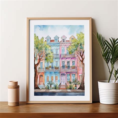 Rainbow Row Art Print Charleston Watercolor Illustration Etsy