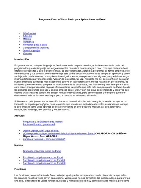 Programación Con Visual Basic Para Aplicaciones En Excel 2 Pdf Archivo De Computadora