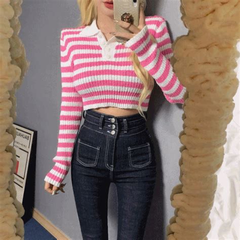 [5color 어깨패드] 에타 카라 배색 단가라 스트라이프 슬림핏 골지 긴팔 니트 버닝블루 에이블리