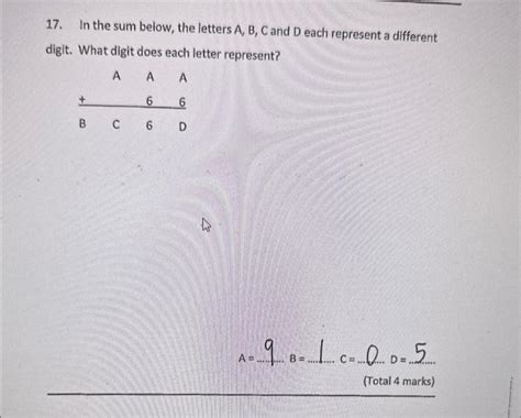 Solved 17 In The Sum Below The Letters A B C And D Each Chegg Com