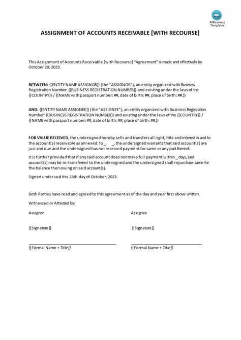 高级 Assignment Of Accounts Receivable With Recourse 样本文件在 高级 Assignment Of Accounts Receivable With Recourse 样本文件在