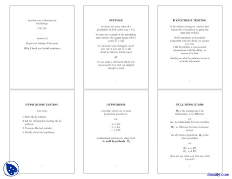 Hypothesis Testing Of Mean Introduction To Statistics In Psychology Lecture Slides Docsity
