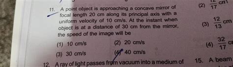 A Point Object Is Approaching A Concave Mirror Of Focal Length 20 Cm Alon