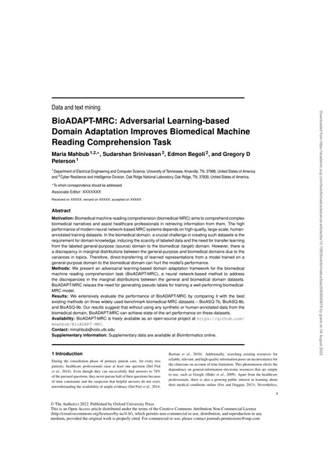 Pdf Bioadapt Mrc Adversarial Learning Based Domain Adaptation