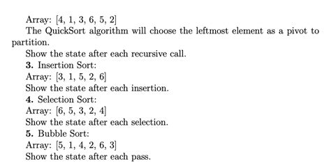 Solved For Each Small Question Sort The Assigned Array In Chegg