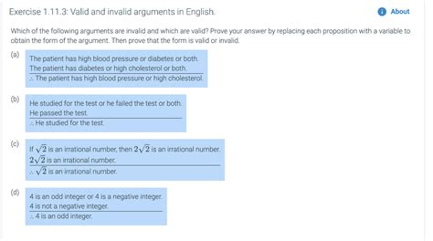 Solved Exercise Valid And Invalid Arguments In Chegg Com