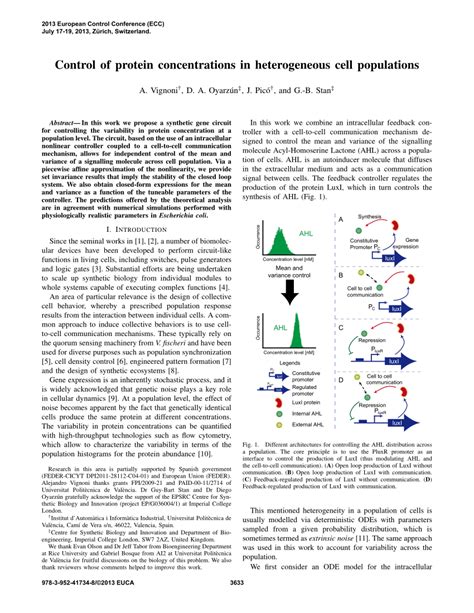 Pdf Control Of Protein Concentrations In Heterogeneous Cell Populations