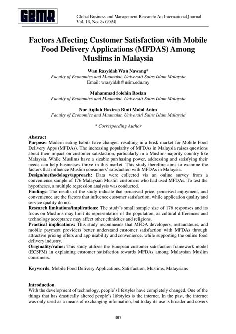 Pdf Factors Affecting Customer Satisfaction With Mobile Food Delivery Applications Mfdas