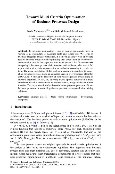 Pdf Toward Multi Criteria Optimization Of Business Processes Design