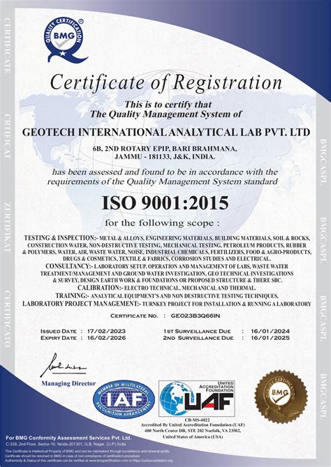 Testing And Inspection Services Geotech International Analytical Labs Pvt Ltd