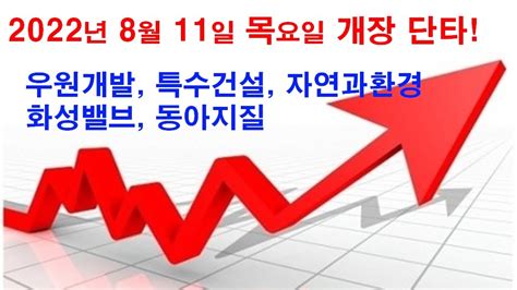 우원개발 특수건설 자연과환경 화성밸브 동아지질 종목으로 8월 11일 목요일 수익신화 네이버 Tv