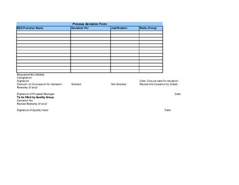 Process Deviation Form Template Excel Xls