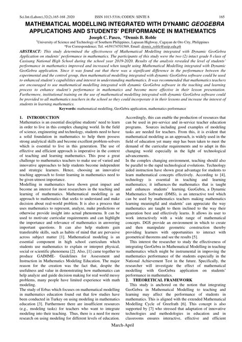 Pdf Mathematical Modelling Integrated With Dynamic Geogebra