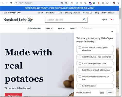 We Set Up An Exit Intent Survey At Norsland Lefse Using Hotjar And The