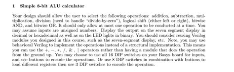 Solved By An Expert 1 ﻿simple 8 Bit Alu Calculatoryour Design Should