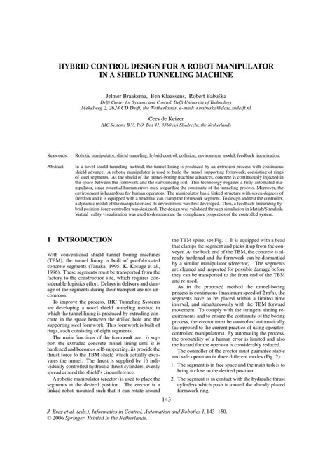 Pdf Hybrid Control Design For A Robot Manipulator In A Shield