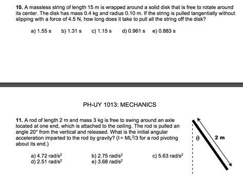 Solved A Massless String Of Length M Is Wrapped Chegg