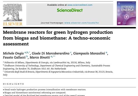 New Publication Is Available Online Membrane Reactors For Green Hydrogen Production From