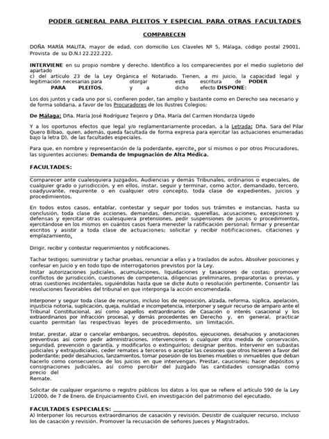 Modelo De Apoderamiento Por Via Notaria Psn 1 Pdf Judicaturas Justicia