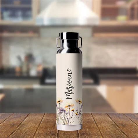 wildflowers beige custom name script water bottle zazzle