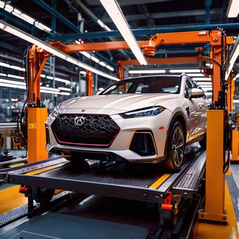 Car Production Manufacturing Industry On Automated Robotic Assembly