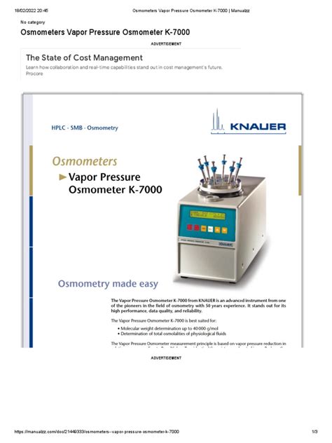 Osmometers Vapor Pressure Osmometer K 7000 Manualzz Pdf Applied