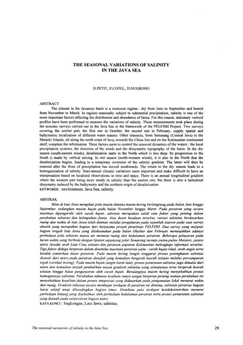 Pdf The Seasonal Variations Of Salinity In The Java Sea