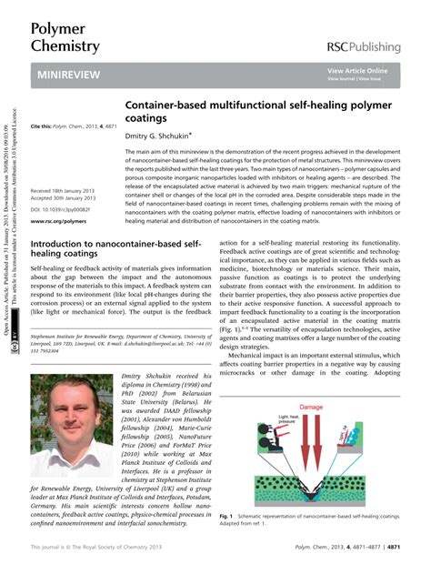 Pdf Container Based Multifunctional Self Healing Polymer Coatings