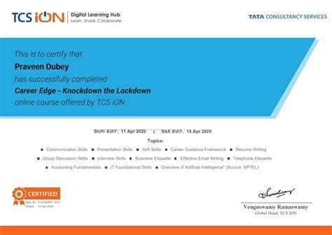 Praveen Dubey On Linkedin Completion Tataconsultancyservices